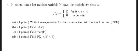 solved 4 4 points total let random variable y have the