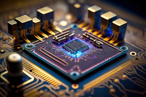Electronic Circuit Board Close Up Microchip In Macro Futuristic Circuit Concept Generative Ai