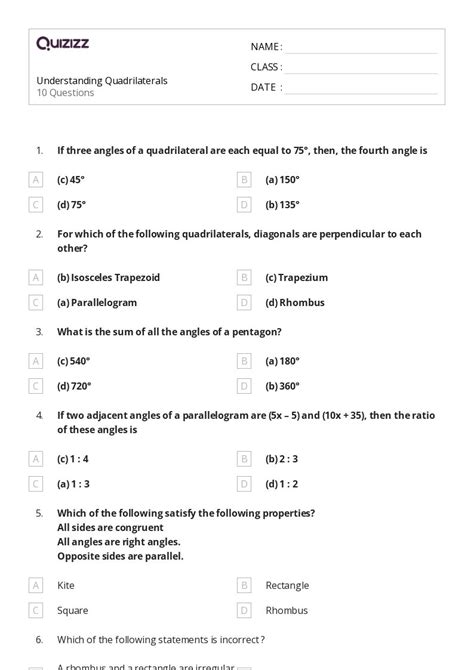 Worksheet On Understanding Quadrilaterals Class 8