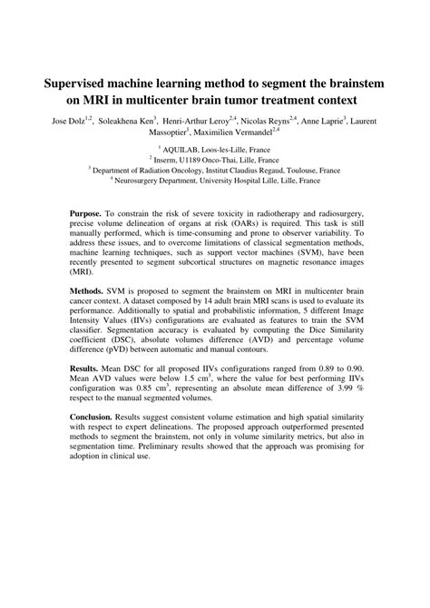 pdf supervised machine learning method to segment the brainstem on