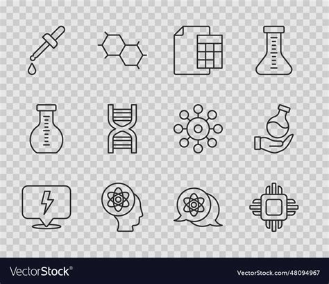 Set Line Lightning Bolt Processor Cpu Calculator Vector Image