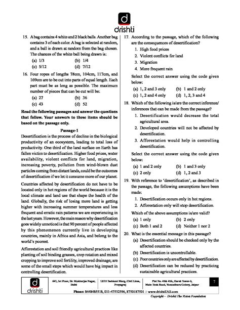 Drishti Ias 2023 Csat Test 1 Test Code 2322 Blackand White Imagerunners