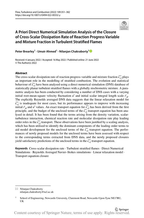 Pdf A Priori Direct Numerical Simulation Analysis Of The Closure Of