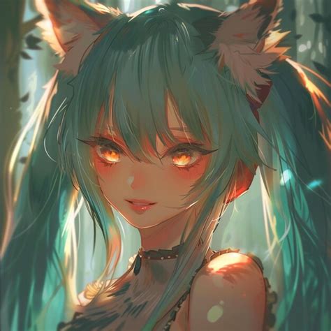 Anime Girl With Long Hair And Cat Ears In A Forest Generative Ai