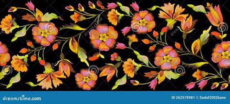 Colorful Asian Style Floral Pattern Dark Background Floral Tapestry