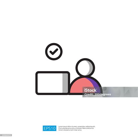 디지털 워크스페이스 환경에서의 성공과 승인을 나타내는 체크 표시 기호가 있는 컴퓨터의 사용자 아이콘 개념에 대한 스톡 벡터 아트 및 기타 이미지 Istock