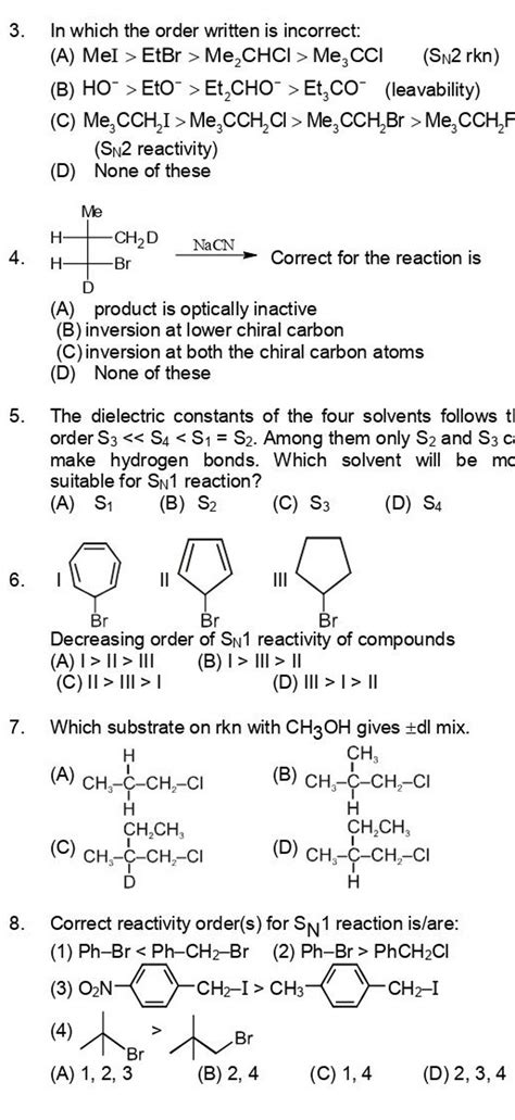 Correct Reactivity Order S For Sn 1 Reaction Is Are 1 Ph−br