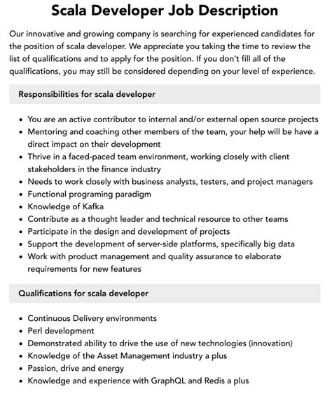 Scala Developer Job Description Velvet Jobs