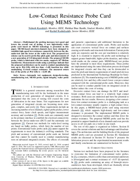 Pdf Low Contact Resistance Probe Card Using Mems Technology