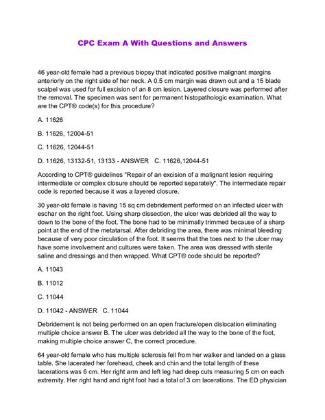 Cpc Exam A With Questions And Answers Scholarfriends Cpc Exam A With Questions And Answers Scholarfriends