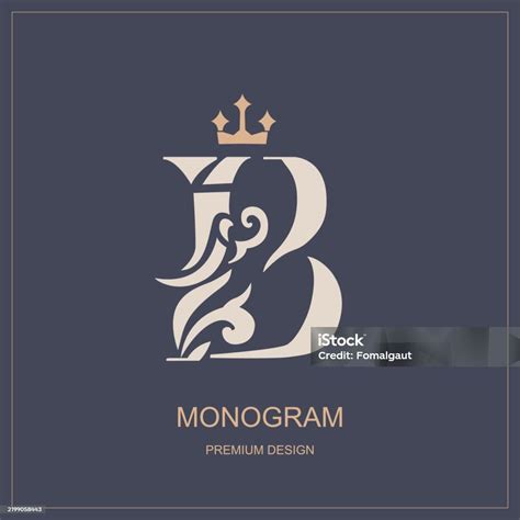 왕관과 추상적 요소가 있는 문자 B 붓글씨 아름 다운 로고입니다 우아한 로얄 스타일 책 디자인 브랜드 이름 명함 레스토랑 부티크에 대한 빈티지 그려진 엠블럼 벡터 일러스트