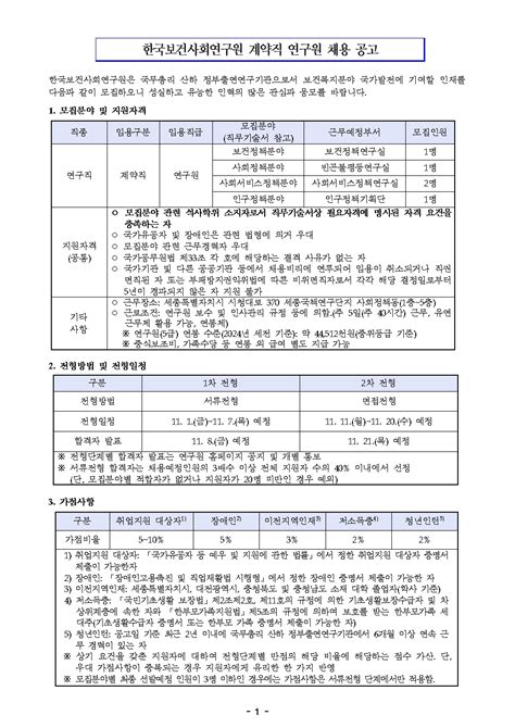 한국보건사회연구원 계약직 연구원 채용 공고 보건 사회 사회서비스 인구정책분야 채용 정보 소식·소통 Nrc 경제인문사회연구회 Nrc 공식 홈페이지 Nrc