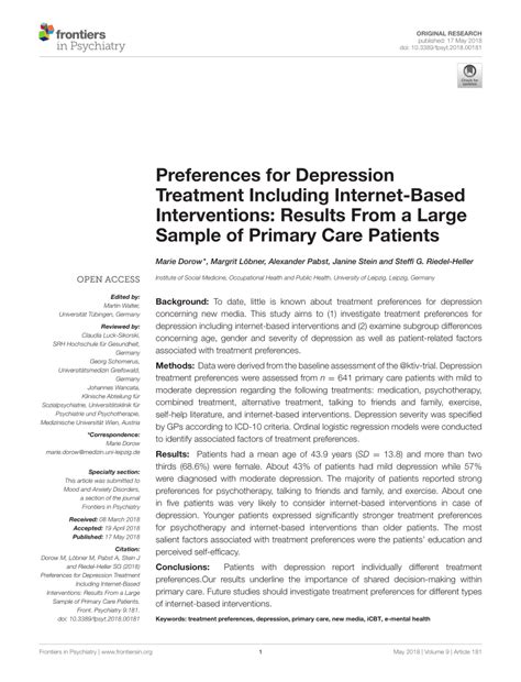 Pdf Preferences For Depression Treatment Including Internet Based Interventions Results From