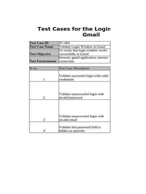 Test Cases On Login Window In Gmail Pdf Gmail Login