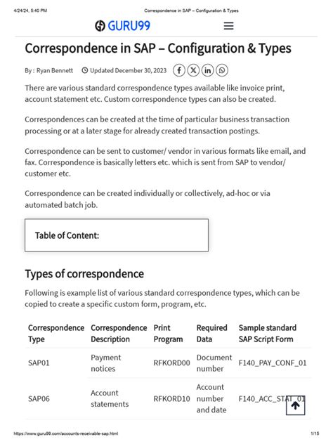 Sap Correspondence Configuration Guide Pdf Invoice Parameter Computer Programming