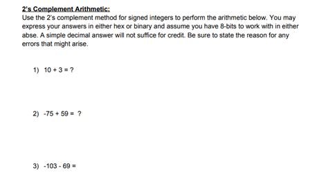 Solved S Complement Arithmetic Use The S Complement Chegg Com