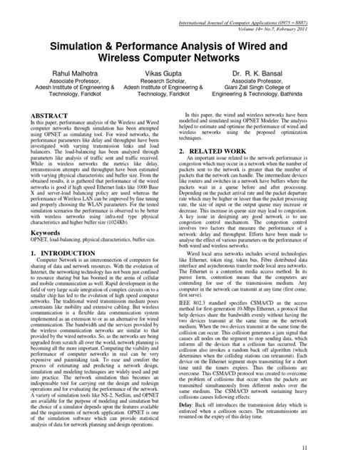 Simulation And Performance Analysis Of Wired And Wireless Computer