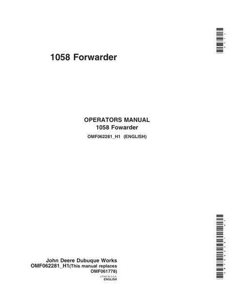 John Deere 1058 Forwarder Operator Manual Omf062281