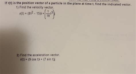 Solved If R T Is The Position Vector Of A Particle In The Chegg