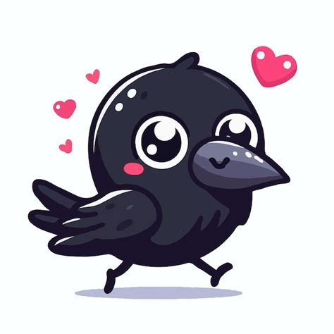 색 배경에 귀여운 까마귀 만화 터 프리미엄 벡터
