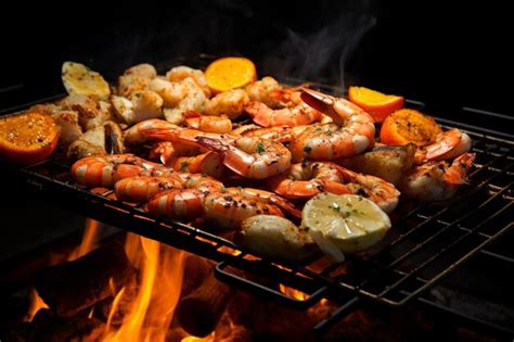 Seafood Barbecue Under Open Sky Premium Ai Generated Image