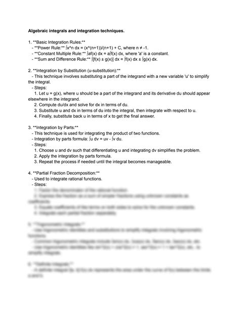 Solution Algebraic Integrals And Integration Notes Studypool
