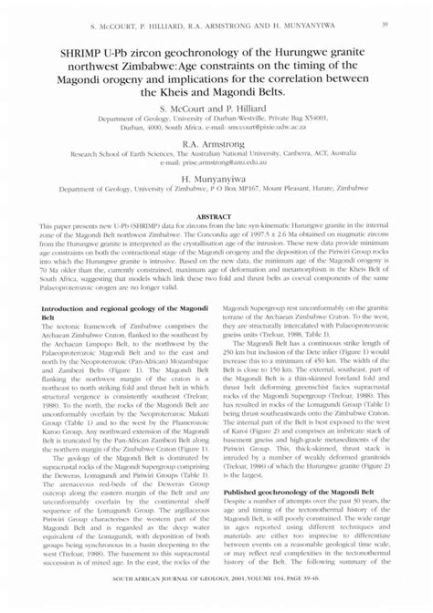 Pdf Shrimp Upb Zircon Geochronology Of The Hurungwe Granite Northwest Zimbabweage Constraints