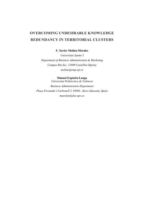 Pdf Overcoming Undesirable Knowledge Redundancy In Territorial Clusters
