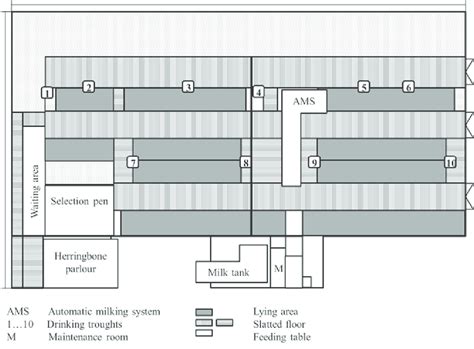 Plan Of The Dairy Barn With Milking Systems And Drinking Troughs