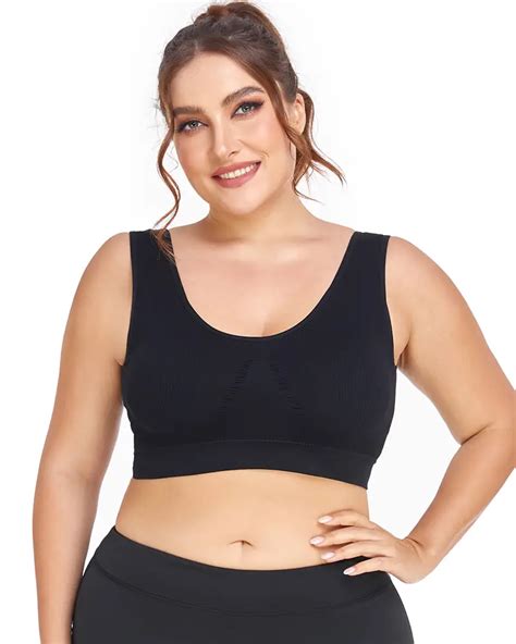 Plus Size Solid Ribbed Full Coverage Seamless Bra Womens Temu Australia
