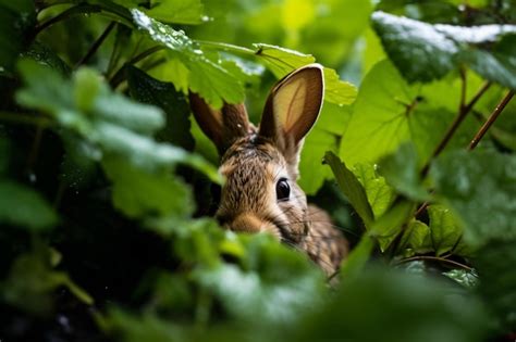 Premium AI Image A Rabbit Is Hiding In The Bushes