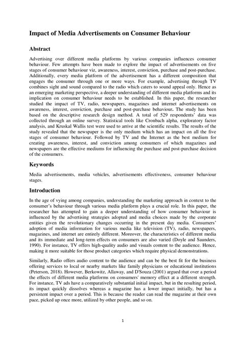 Pdf Impact Of Media Advertisements On Consumer Behaviour