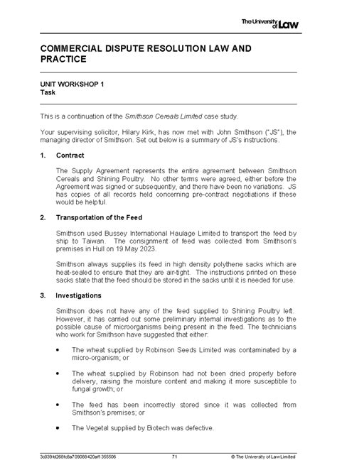 BLANK Cdr Ws Ce Task COMMERCIAL DISPUTE RESOLUTION LAW AND PRACTICE UNIT WORKSHOP