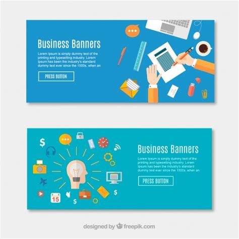 요소와 비즈니스의 평면 배너 무료 벡터