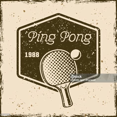 탁구 또는 탁구 빈티지 엠블럼 라벨 배지 또는 로고 탈착식 그런지 텍스처가 있는 배경의 벡터 그림 Championship에 대한 스톡 벡터 아트 및 기타 이미지 Istock