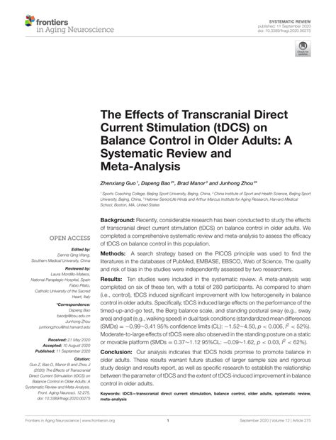 Pdf The Effects Of Transcranial Direct Current Stimulation Tdcs On Balance Control In Older