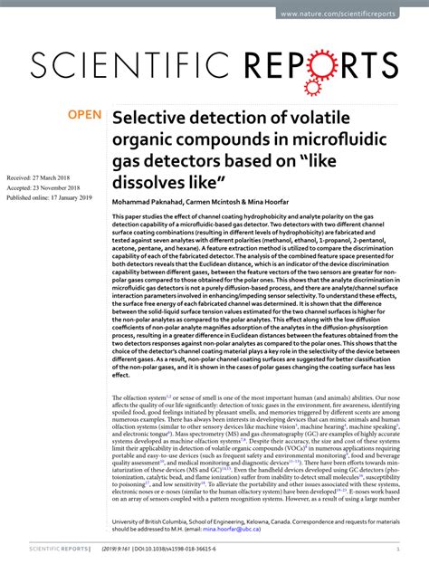 Pdf Selective Detection Of Volatile Organic Compounds In Microfluidic Gas Detectors Based On