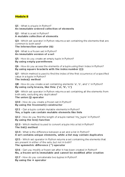 Python Quizes Module 8 Q1 What Is A Tuple In Python An Immutable Ordered Collection Of