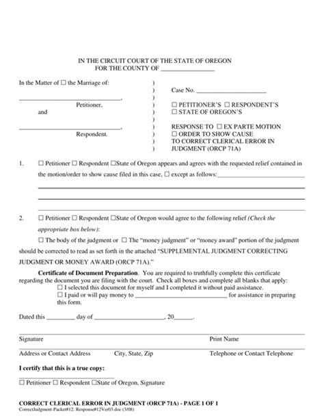 Oregon Response To Ex Parte Motion Order To Show Cause To Correct