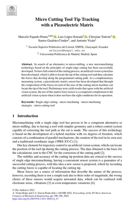 Pdf Micro Cutting Tool Tip Tracking With A Piezoelectric Matrix