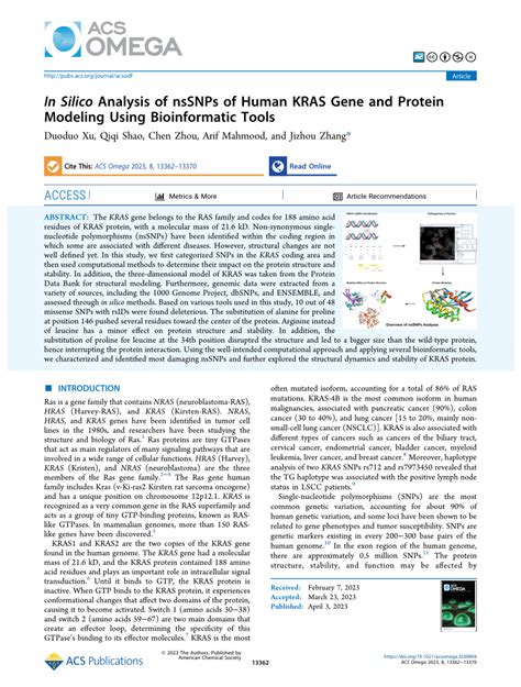 Pdf In Silico Analysis Of Nssnps Of Human Kras Gene And Protein