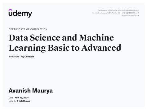 Completed Data Science And Machine Learning Course On Udemy Avanish