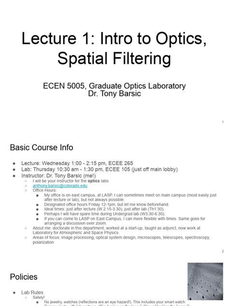 Lecture 1 Intro To Optics Spatial Filtering Pdf Angular