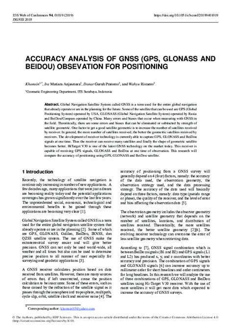 Pdf Accuracy Analysis Of Gnss Gps Glonass And Beidou Obsevation For Positioning