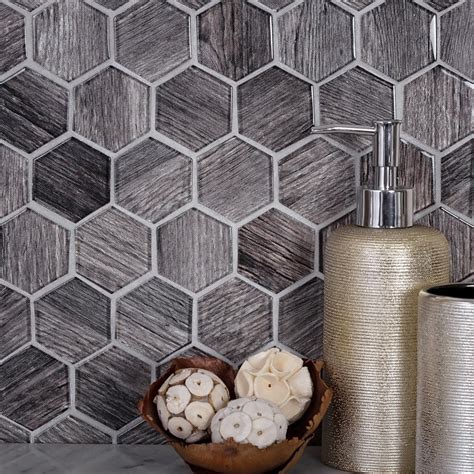 Brown 12 X 12 Glossy Hexagon Glass Mosaic Tile Tiletopia