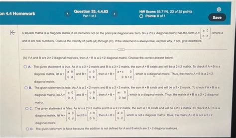 Solved A Square Matrix Is A Diagonal Matrix If All Elements