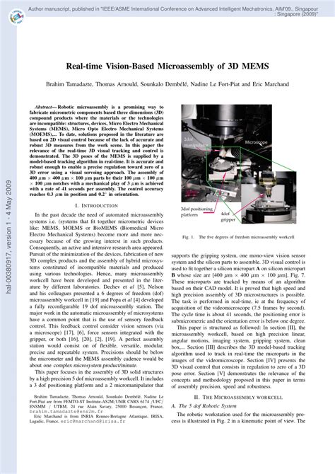 Pdf Real Time Vision Based Microassembly Of 3d Mems