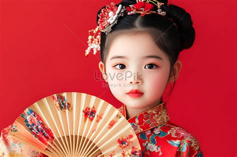 전통적인 옷을 입은 어린 소녀