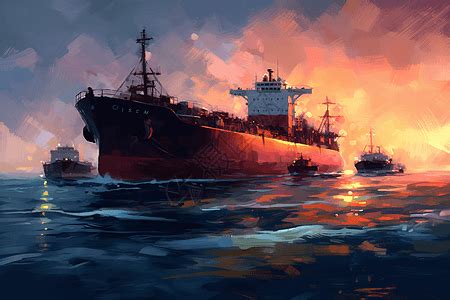 海面上的油轮油画插画图片下载 正版图片600040626 摄图网