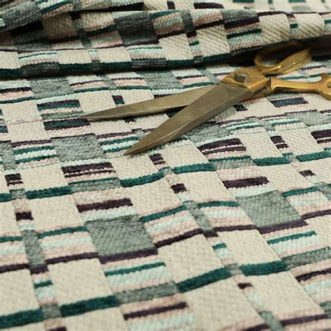 Modern Geometric Striped Block Pattern Blue Tones Colour Chenille
